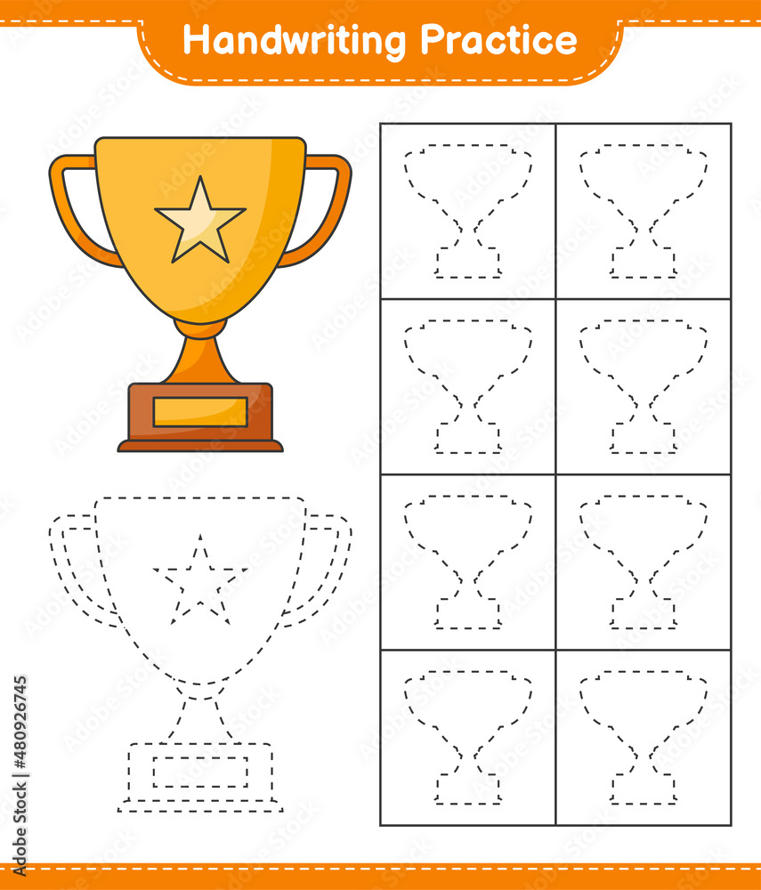 Handwriting practice. Tracing lines of Trophy. Educational children ...