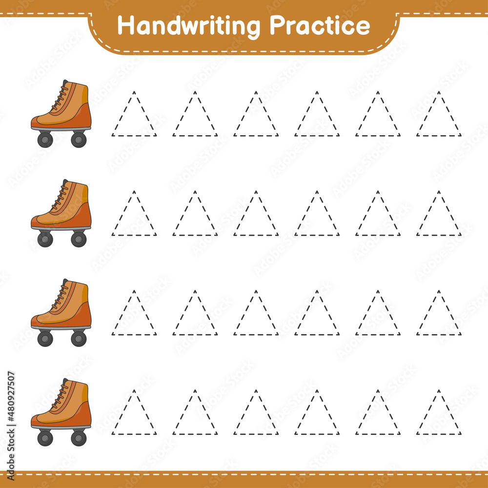 Handwriting practice. Tracing lines of Roller Skate. Educational ...