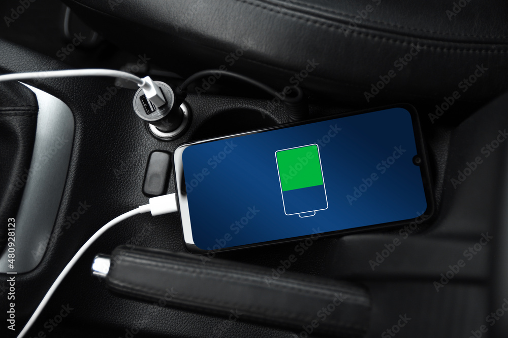 Mobile phone ,smartphone, cellphone is charged ,charge battery with usb ...