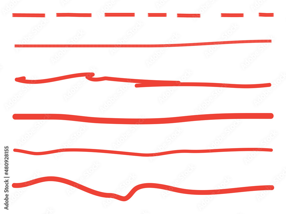 Red lines hand drawn vector set isolated on white background ...