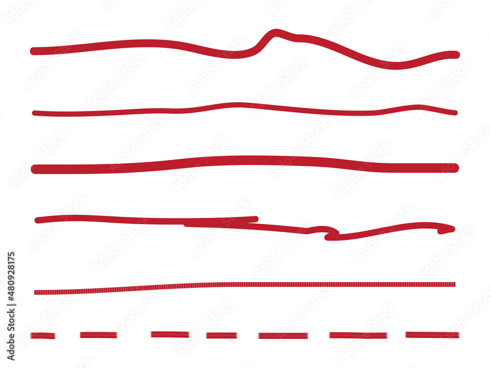 Red lines hand drawn vector set isolated on white background ...