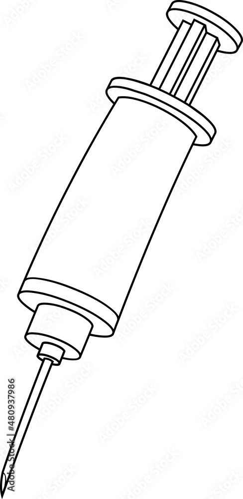 Outlined Cartoon Medical Syringe. Vector Hand Drawn Illustration ...