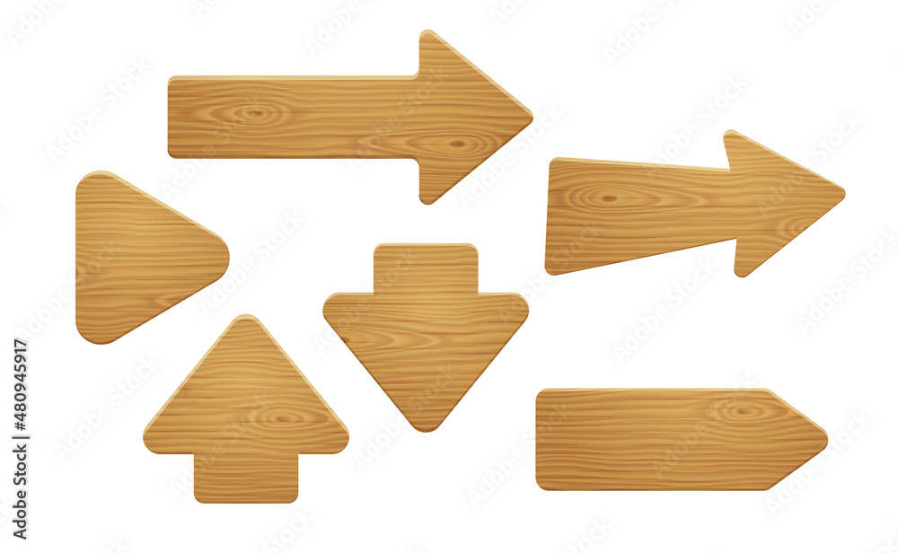 Wooden arrow signs, wood boards for direction guide. Vector realistic ...