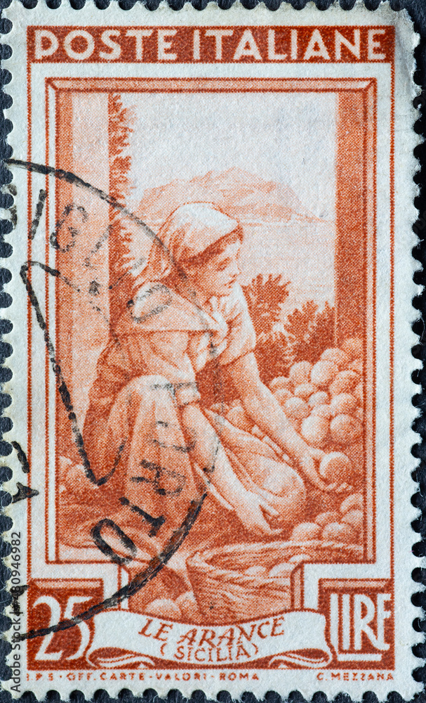 Italy - circa 1950: a postage stamp from Italy showing die Orange ...