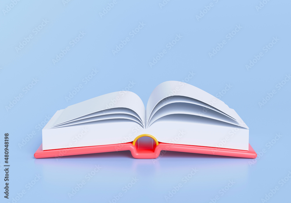 3D Open book on blue background, Online education or e-learning concept ...