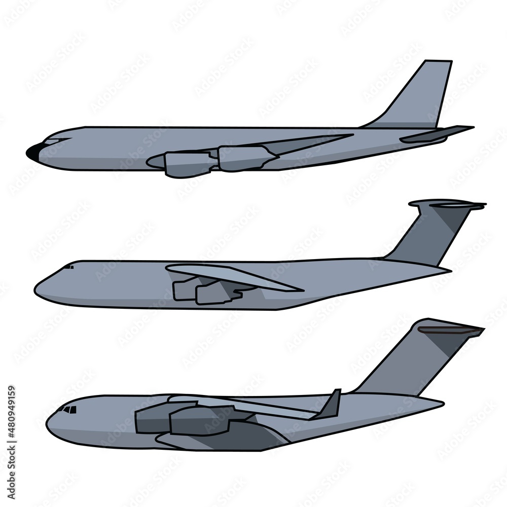 set of military big plane cargo side view vector design Stock Vector ...