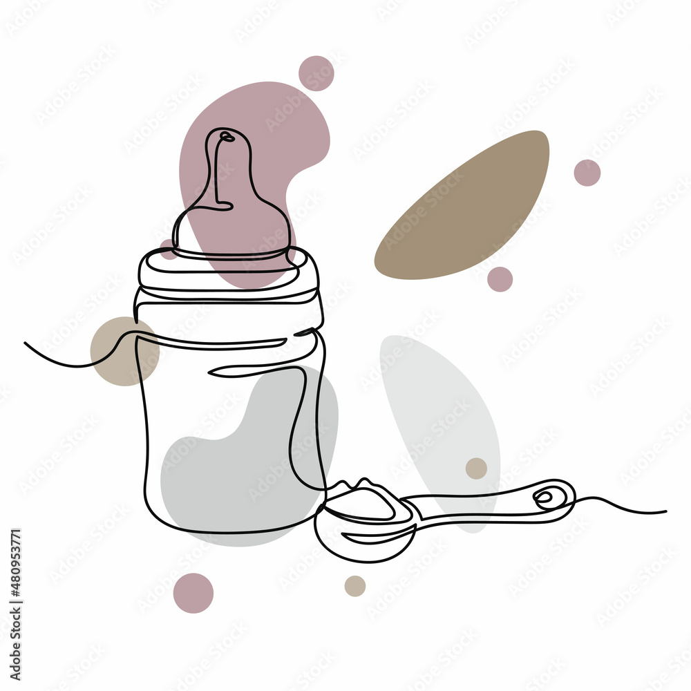 Continuous one simple single abstract line drawing of milk formula ...