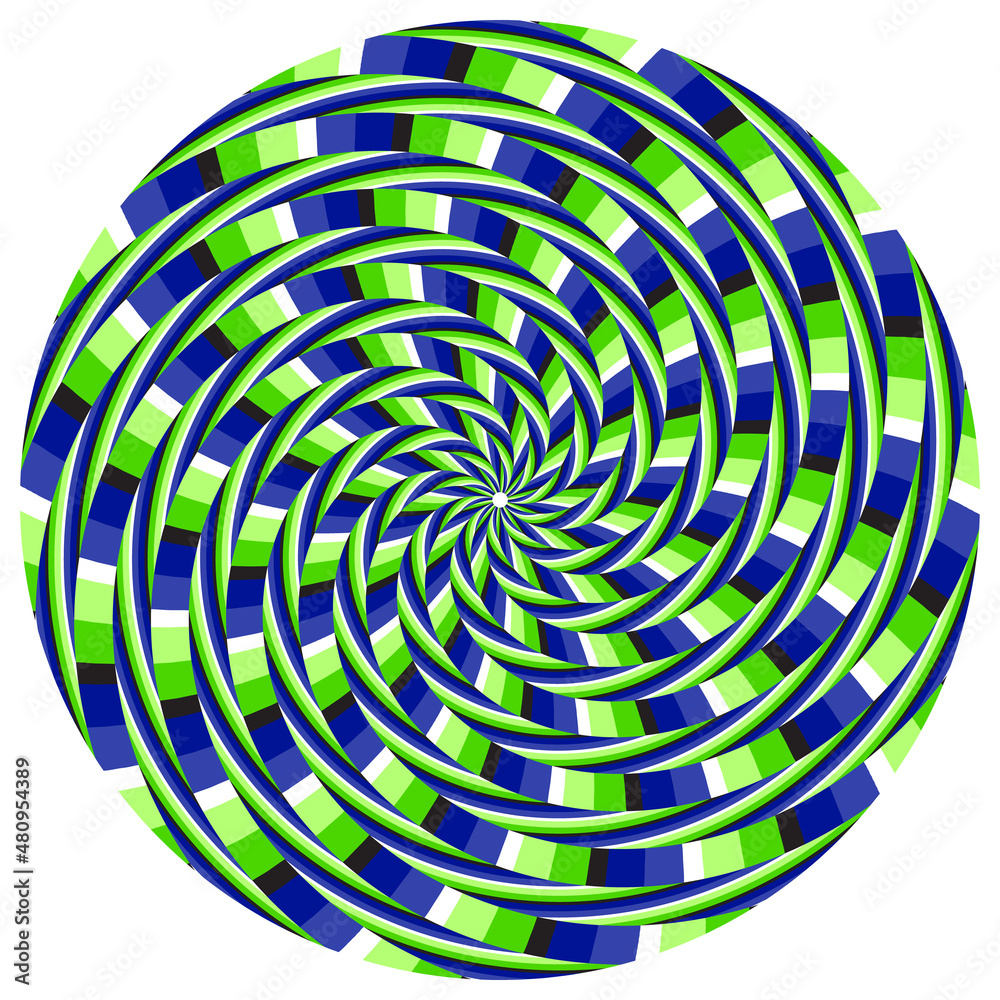 Optical illusion patterned circle of motley spiral stripes. Circular ...