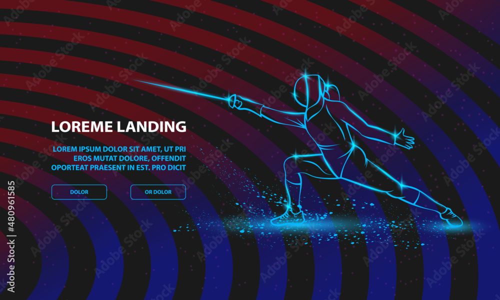 Female fencer in an attacking pose. Vector Sport Background for Landing ...