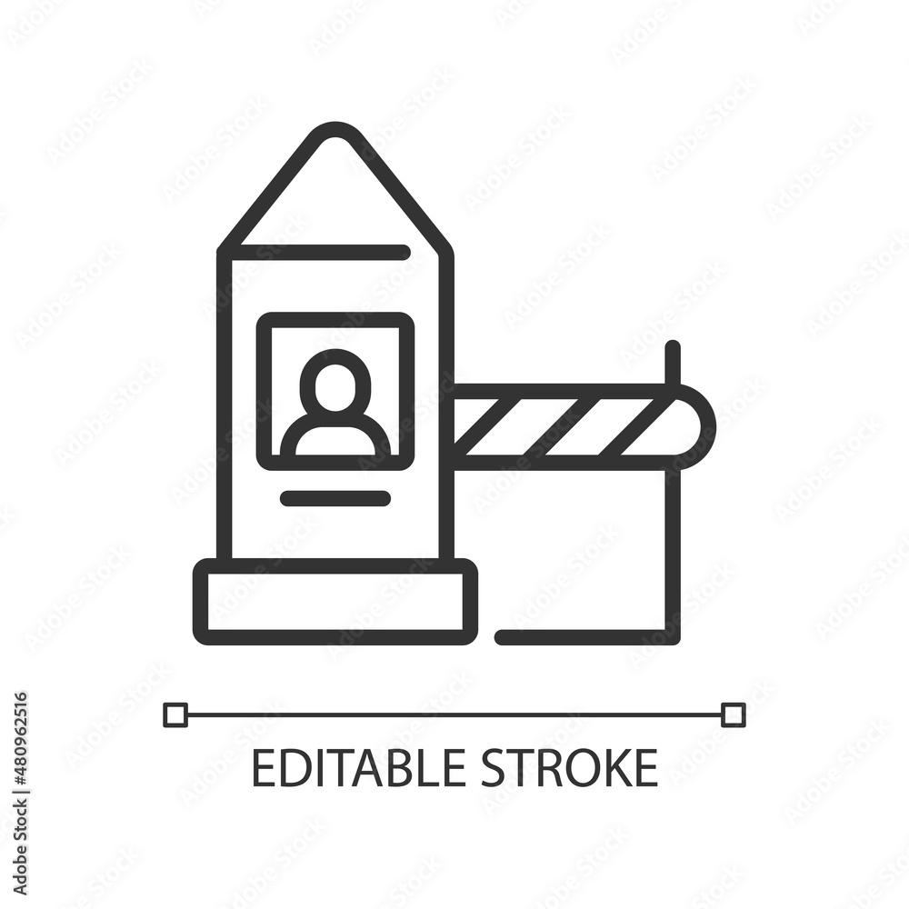 Land border checkpoint linear icon. Inspection and control. Thin line ...