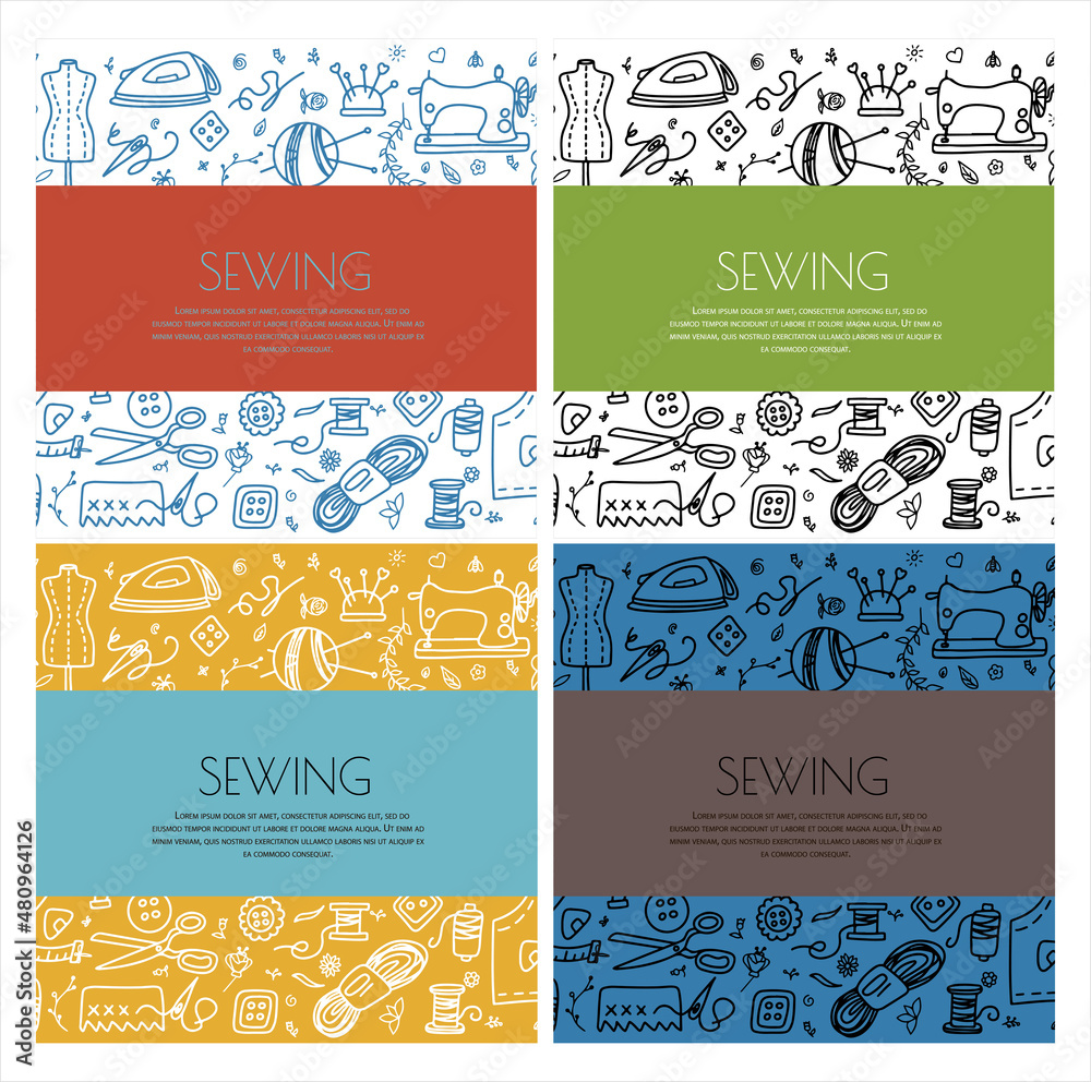 Stockvector Vector doodle sewing banners. Vector tailoring tools icons ...