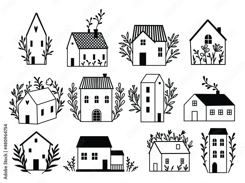 Set of different little house. Collection of scandinavian houses with ...