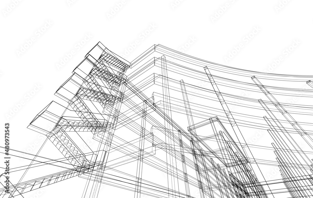 black and white architecture building vector drawing Stock Vector ...