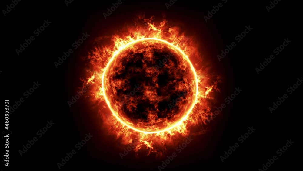 4K resolution, Full Sun surface loop view with solar flares on a black ...