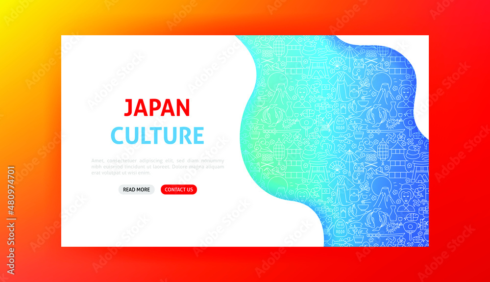 Japan Culture Landing Page. Vector Illustration of Outline Design ...