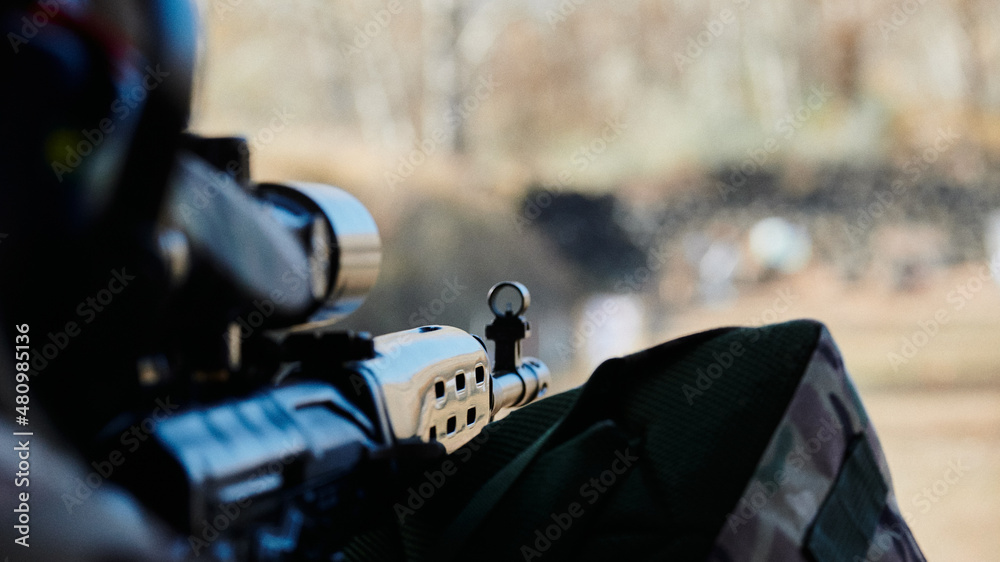 Dragunov sniper rifle on the front line 7,62 x 54 mm Stock Photo ...