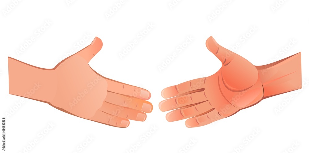Hands reach out to each other for handshake. Object isolated on white ...
