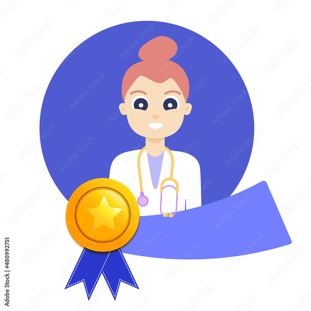 Doctor honor award. Gold medal for best employee of the month with ...