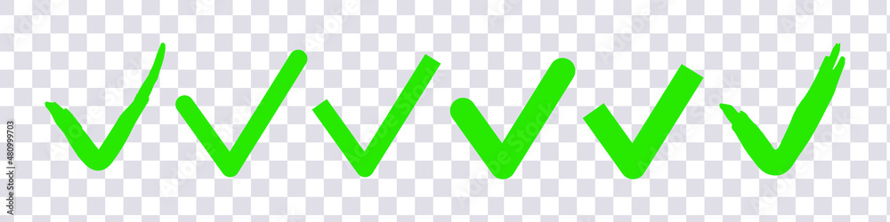 Green check mark. Set of green icons with check marks isolated on white ...