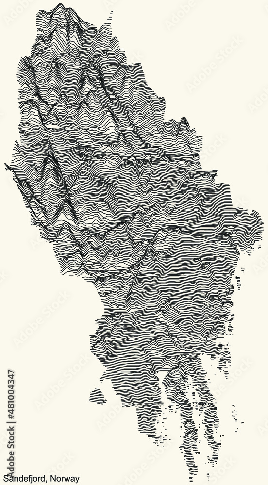Topographic relief map of the city of SANDEFJORD, NORWAY with black ...