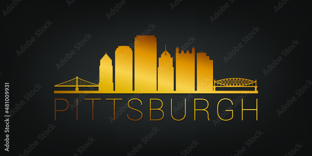Pittsburgh, PA, USA Gold Skyline City Silhouette Vector. Golden Design ...