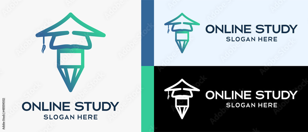 online study logo design template, pen or pencil icon and graduation ...