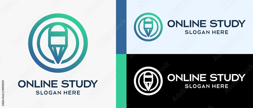 online study logo design template, pen or pencil with line art style in ...