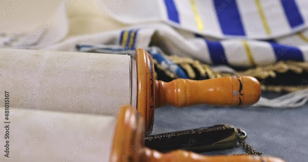 Vídeo do Stock: Jewish holidays, during prayer items kippa with prayer ...