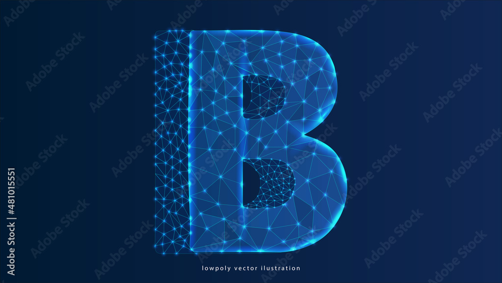 Letter B low poly design, alphabet abstract geometric image, font ...