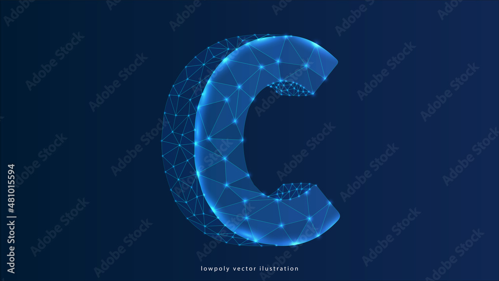 Letter C low poly design, alphabet abstract geometric image, font ...