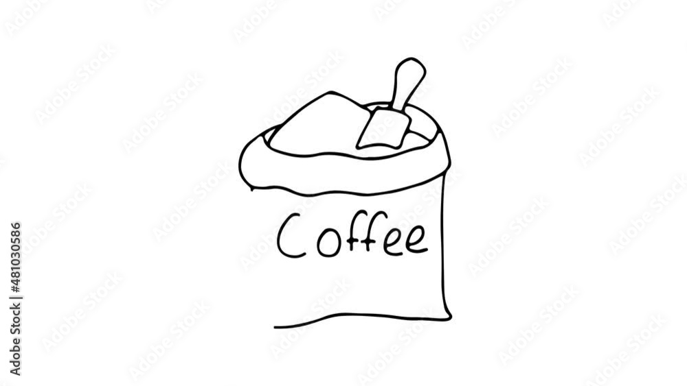 Coffee bag doodle animation on white background. Coffee bag drawing ...