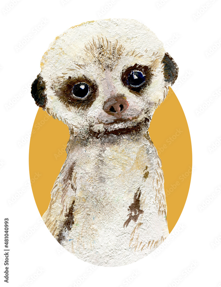 Cute meerkat illustration in hand drawn technique in gouache. Adorable ...