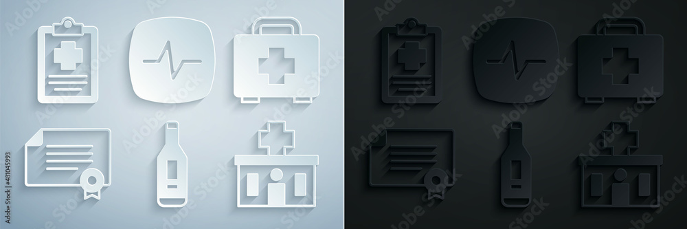 Set Digital thermometer, First aid kit, Certificate template, Hospital ...