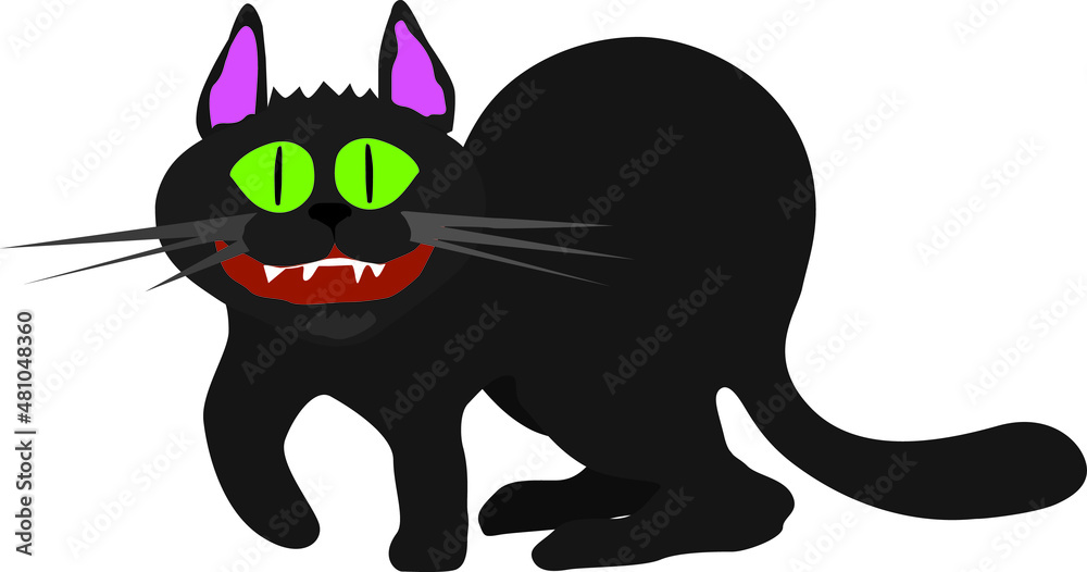 Angry scared black cat. Vector drawing. Cartoon isolated illustration ...