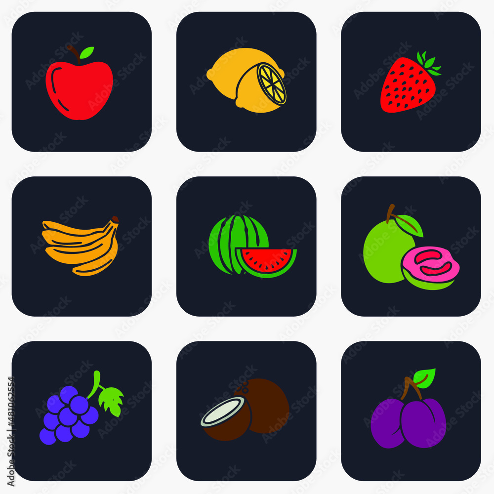 Set of Fruits icon. Fruits pack symbol template for graphic and web ...