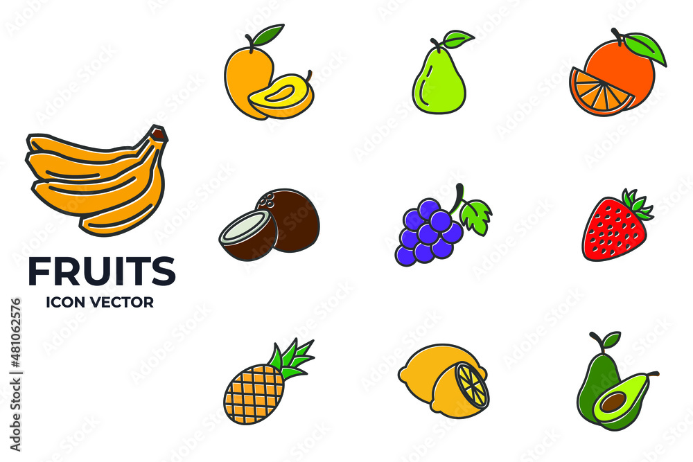 Set of Fruits icon. Fruits pack symbol template for graphic and web ...