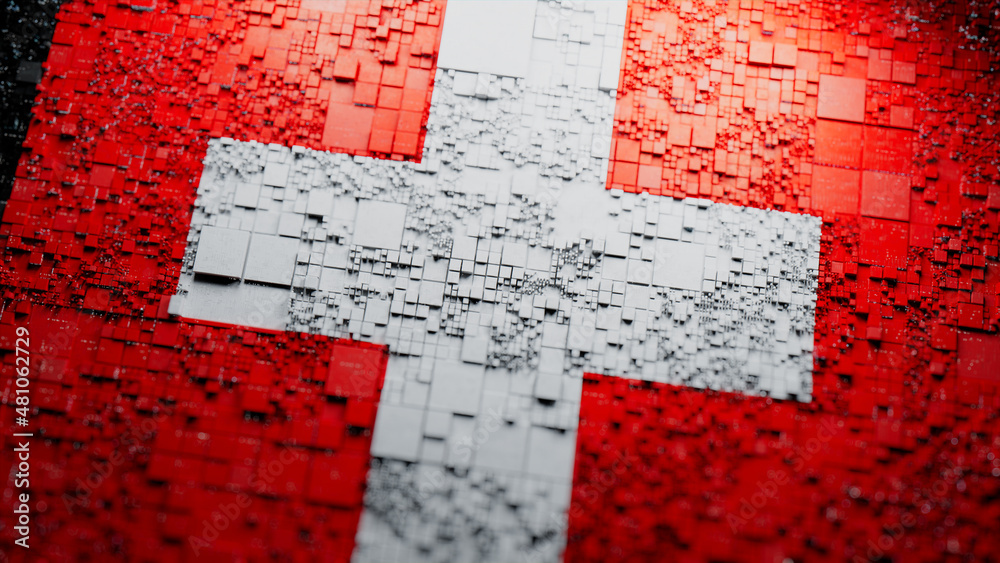 Flag of Switzerland rendered in a Futuristic 3D style. Swiss Innovation ...