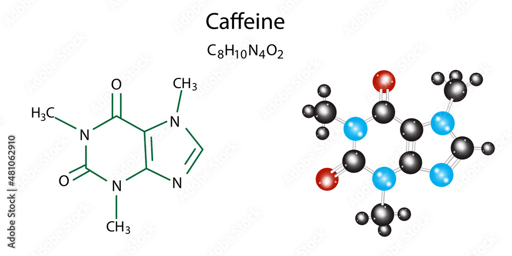 Caffeine molecule structure. Skeletal formula. Chemical compound ...