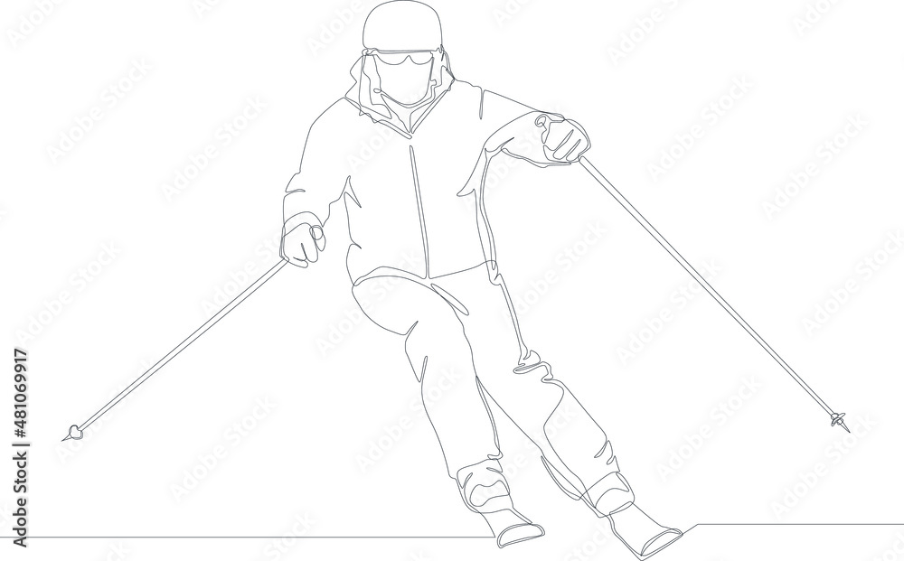 Simple continuous line drawing a people playing snowboarding and make ...