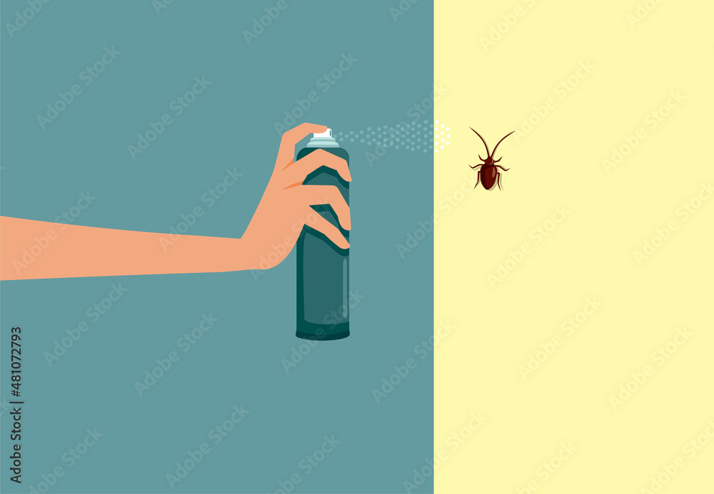 Hand Spraying Insecticide on Crawling Bug Vector illustration Stock ...