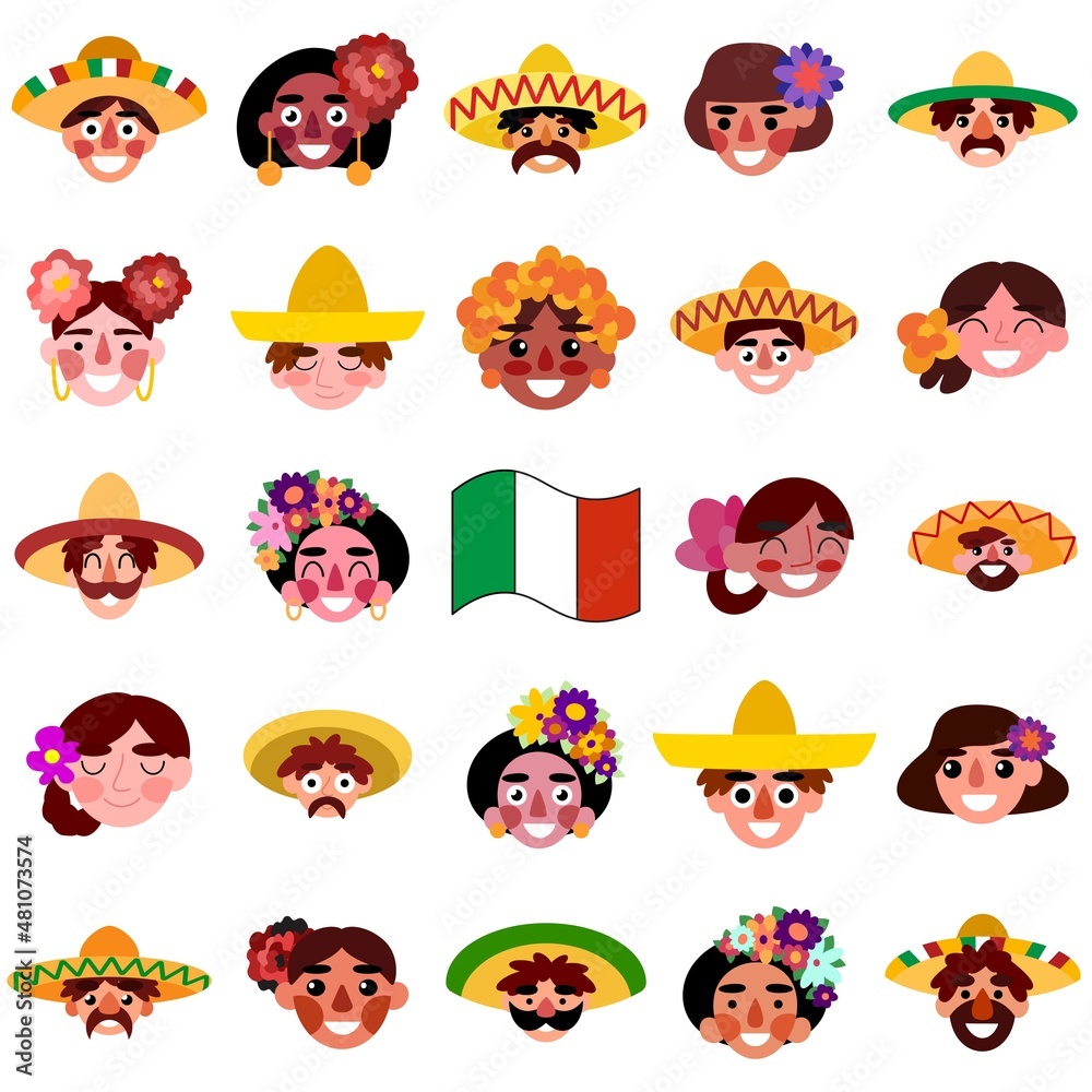 Cinco de Mayo people cartoon big set vector illustration. Traditional ...