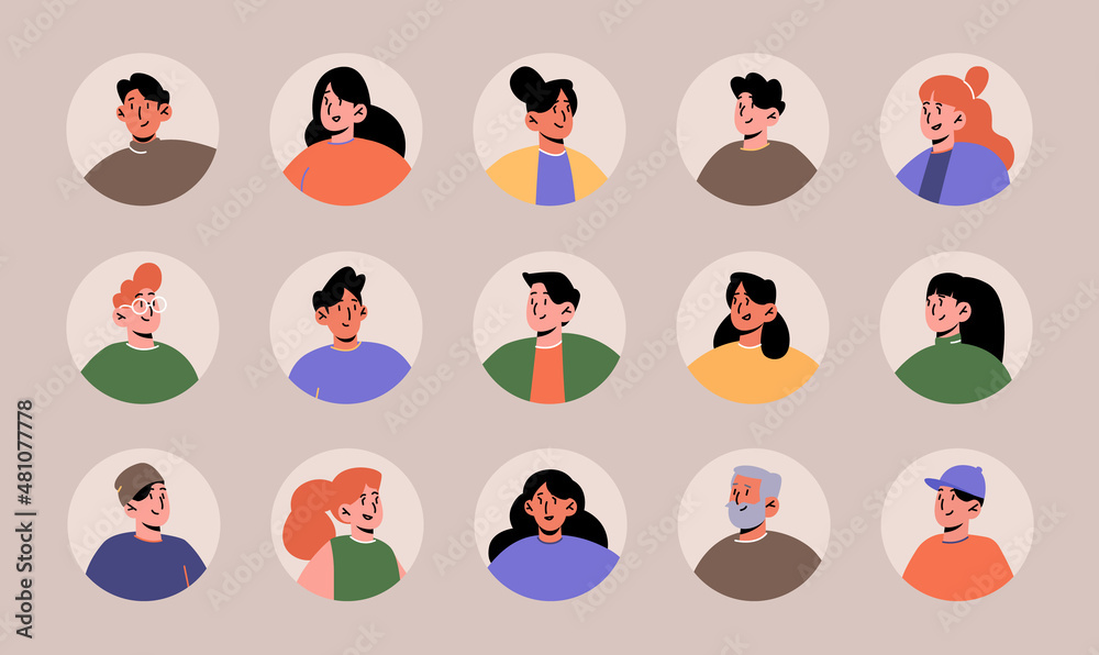 Avatars set with people face for social media or profile in app. Vector ...