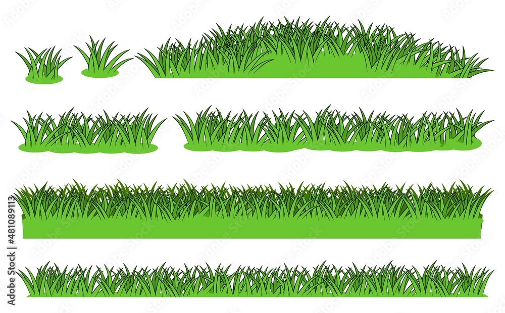 Set of Grass close-up. Green summer landscape. Rural pasture meadow ...
