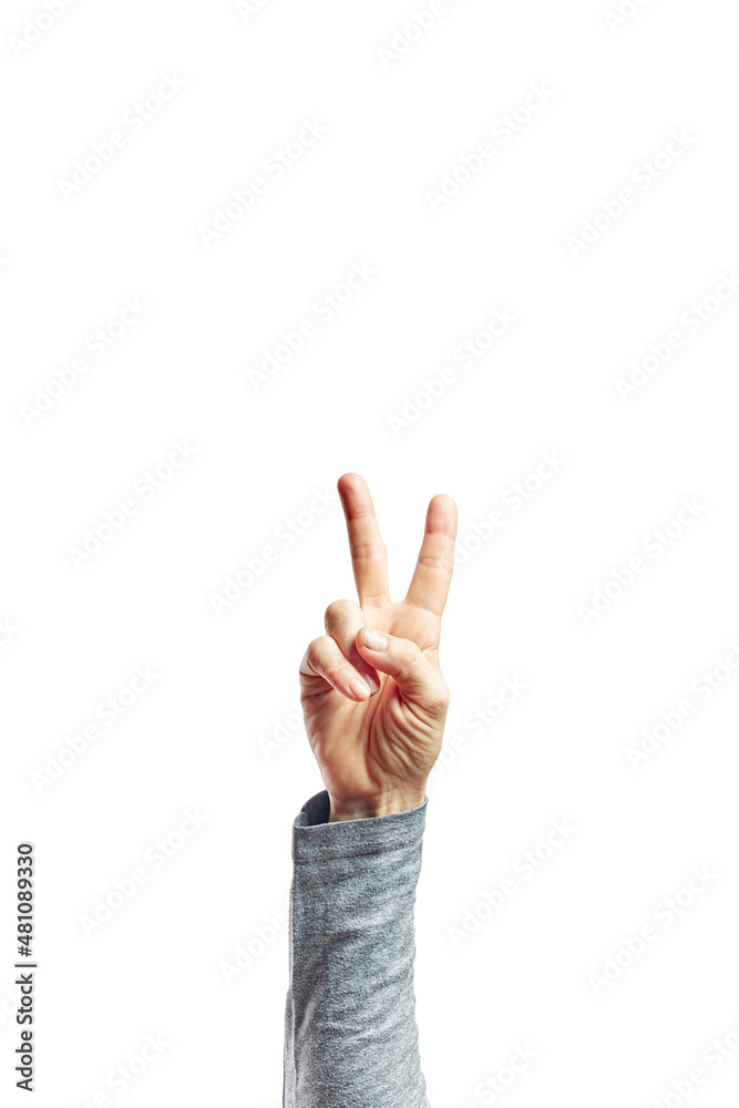 Hand of woman showing fingers over isolated white background counting ...