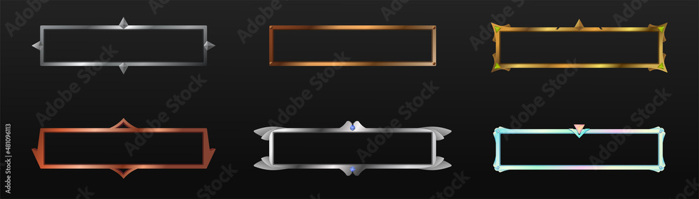 Set of six game design elements. Various rectangular metal frames for ...