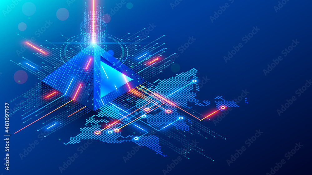 Blockchain fintech isometric concept. Cryptocurrency mining technology ...