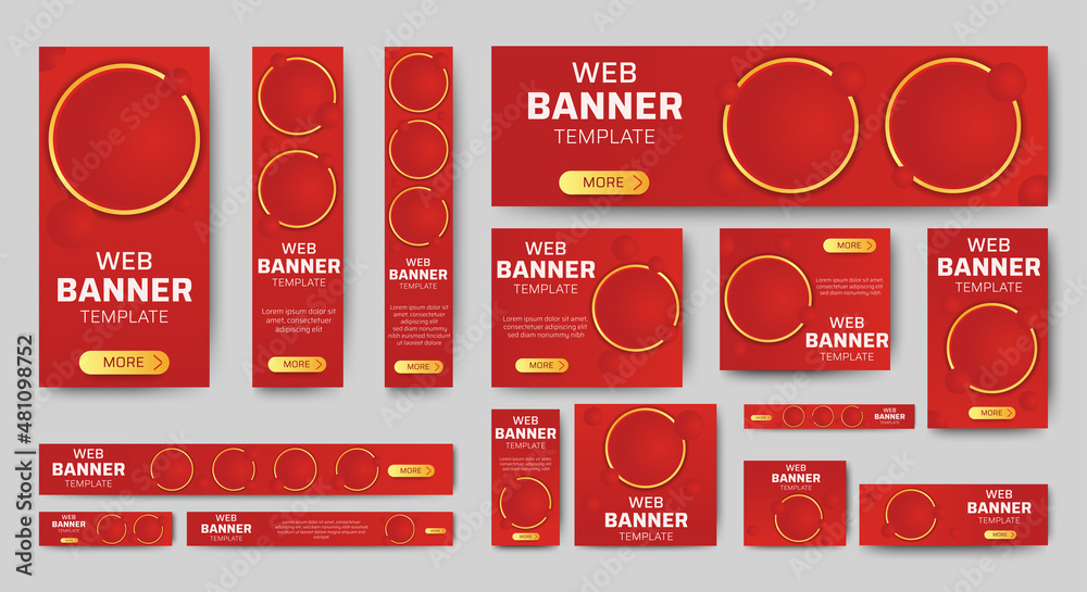 Luxury Red and gold banner design web template Set, Horizontal header ...