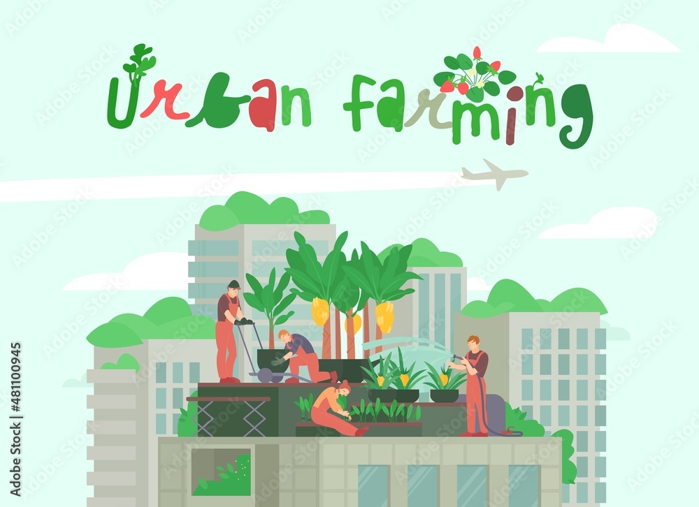 Controlled-environment smart agriculture. Urban farming. Editable ...