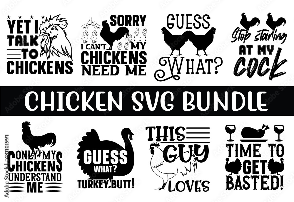 chicken svg bundle vector design eps file on white background. Stock ...