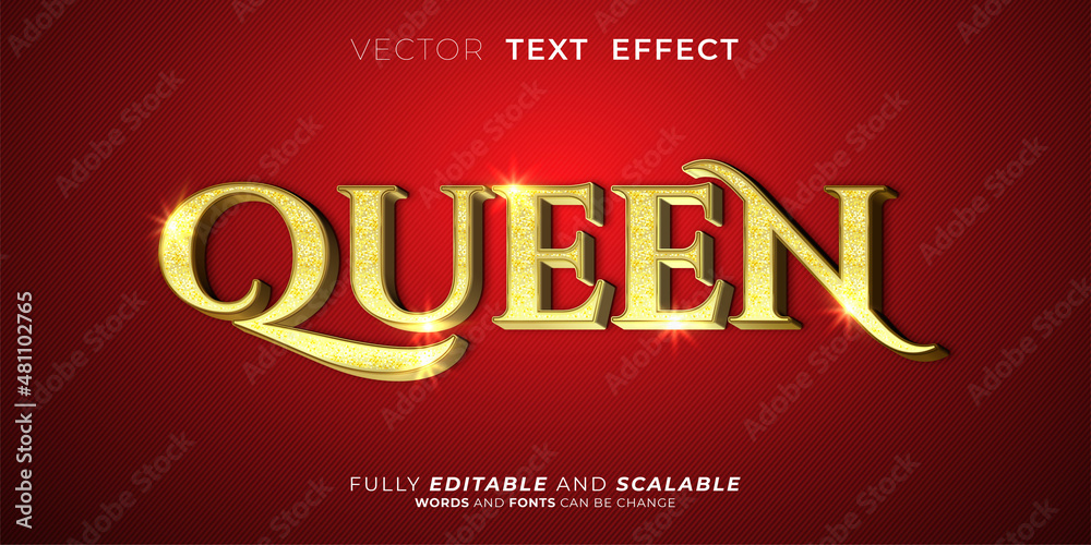 Editable text effect Queen 3d style illustrations with gold glitter on ...